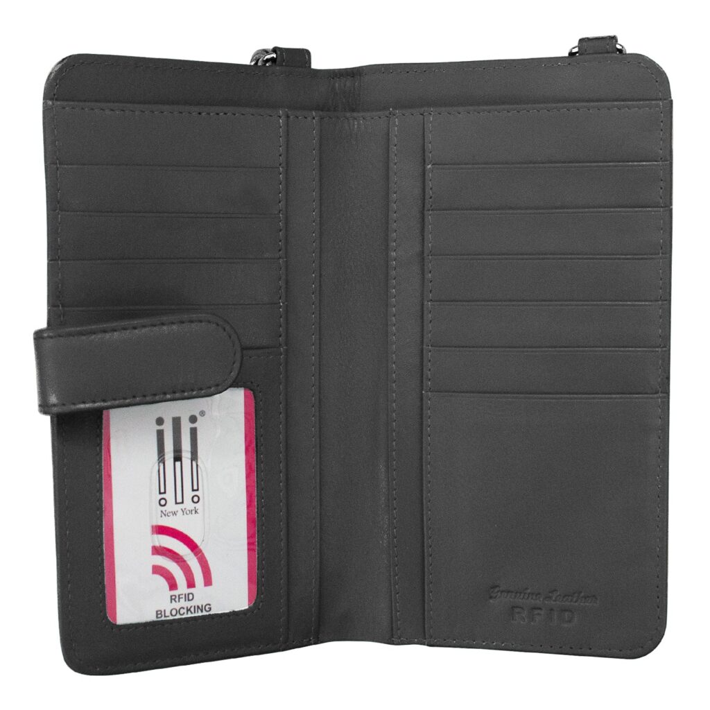 iLi Phone Wallet 6363 Women's Leather Black Crossbody